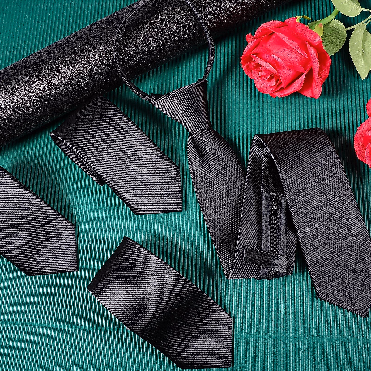 Xinnun 4 Pieces Zipper Ties for Men Adjustable Men's Neckties Zip on Tie for Men Zipper Skinny Necktie Clip on Slim Tie(Black)