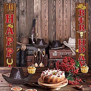 Western Cowboy Happy Birthday Door Banner Decorations, Western Theme Cowboy Theme Birthday Party Supplies, Wild West Cowboy Birthday Photo Booth Props Decor for Indoor Outdoor