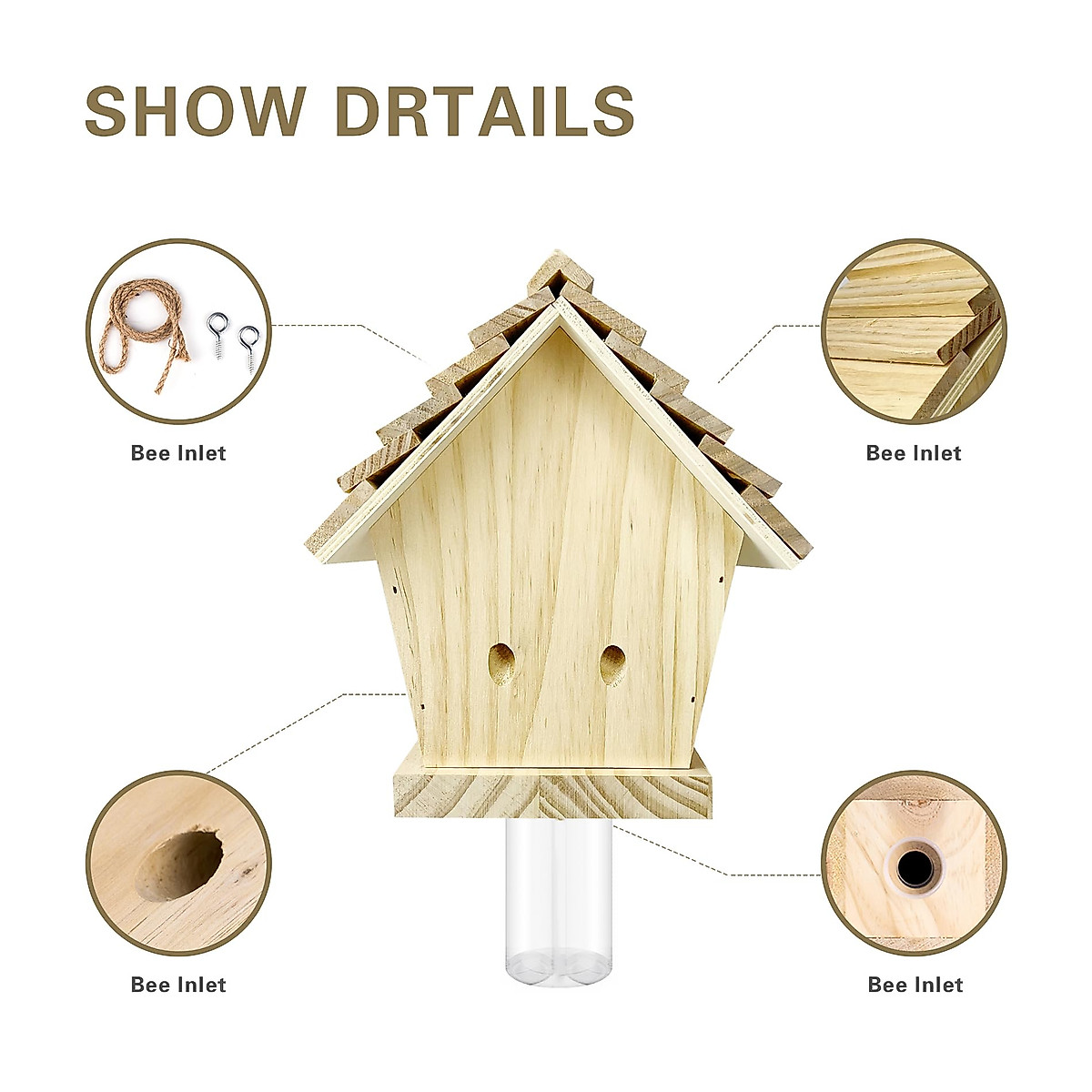 GRTRE 1 Pack Wood Carpenter Bee Trap for Outside - Best Bee Trap - Wood Boring Bee Trap- Nature Chalet Style Carpenter Bee Traps Outdoor Hanging - Insect Traps Removes Carpenter bee