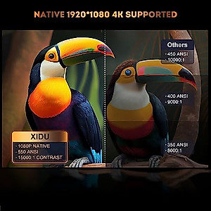 Projector with 5G WiFi and Bluetooth,XIDU 16000 Lumen Native 1080P Outdoor Movie Projector Support 4K,Home Theater Bluetooth Projector,Compatible with HDMI/USB/Laptop/iOS /Android Rose Brown