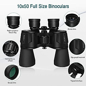 SkyGenius 10 x 50 Binoculars for Adults Full-Size, Binoculars for Bird Watching Sightseeing Wildlife Watching with Low Light Night Vision
