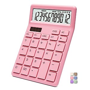 Exlliy Desk Calculator 12 Digit,Pink Desktop Dual Power Battery and Solar,Desk Calculators with Large LCD Display,Perfect for Home, Office,and School Use,Auto Sleep