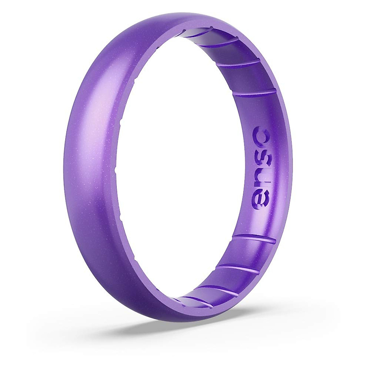 Enso Rings Thin Birthstone Silicone Ring – Unisex Wedding Engagement Band – Comfortable Breathable Band – 4.3mm Wide, 1.75mm Thick (Amethyst, 8)