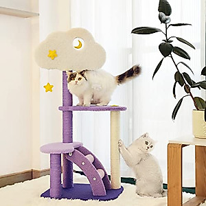 Mora Pets Cat Tree Cute for Indoor Cats Purple Cat Tower 46.5 inch Tall Unique Cat Tree with Sisal Scratching Posts Multi-Level Cloud Moon Cat Tower for Small Large Cats Kitty Kittens