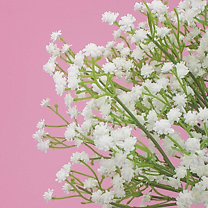 Grunyia 12 Pcs Artificial Baby Breath Flowers, Real Touch Gypsophila Bouquets Fake White Flowers for Wedding DIY Party Home Garden Decoration