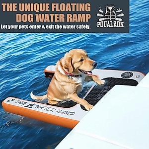 POUALAON Inflatable Dog Boat Ramp | Dog Water Ramp for Boat, Dock, & Pool | Dog On Water Ladder Steps | Safe & Easy Access for Dogs Up to 200 lbs | Large Steps & Sturdy Material