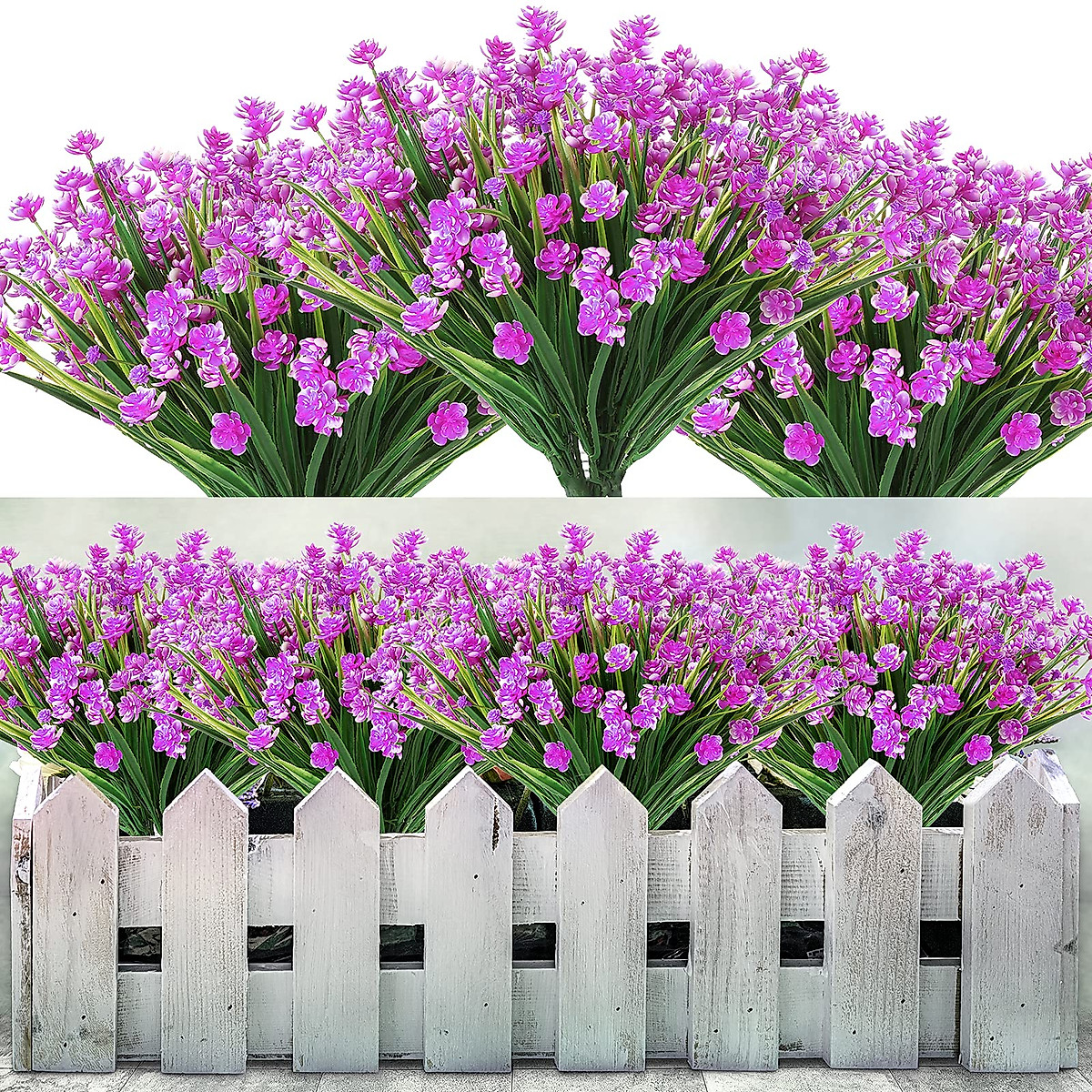 Omldggr 5 Bundles Artificial Flowers Outdoor, Plastic Flowers Faux Greenery Shrubs Plants for Hanging Planter Home Wedding Garden Decor(Purple RED)