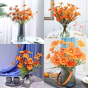 10 Bundles Fake Daisy Mums Artificial Flowers for Outdoors Decoration Uv Resistant Faux Flowers Greenery Shrubs Plants for Hanging Planter Home Wedding Office Garden Outside Decor (Orange)