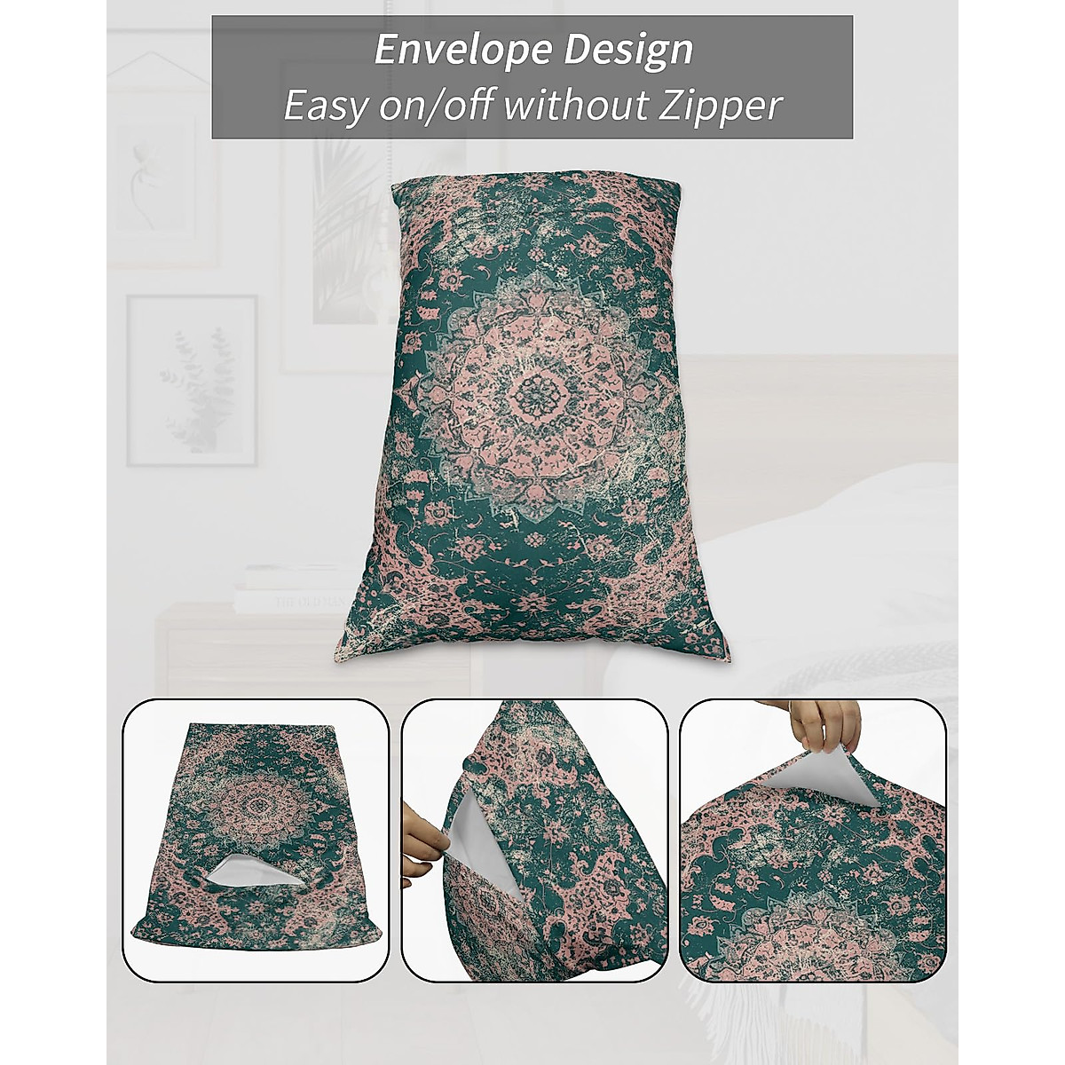 Edwiinsa Boho Modern Pillow Covers Standard Size Set of 2 20x26 Bed Pillow, Plush Soft Comfort for Hair/Skin Cooling Pillowcases with Envelop Closure Throw Covers Green Abstract Minimalist Flower