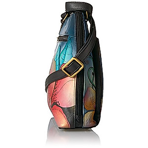 Anna by Anuschka Women's Genuine Leather Zip Around Cross Body | Medium Organizer with External Credit Card Pocket | Midnight Floral
