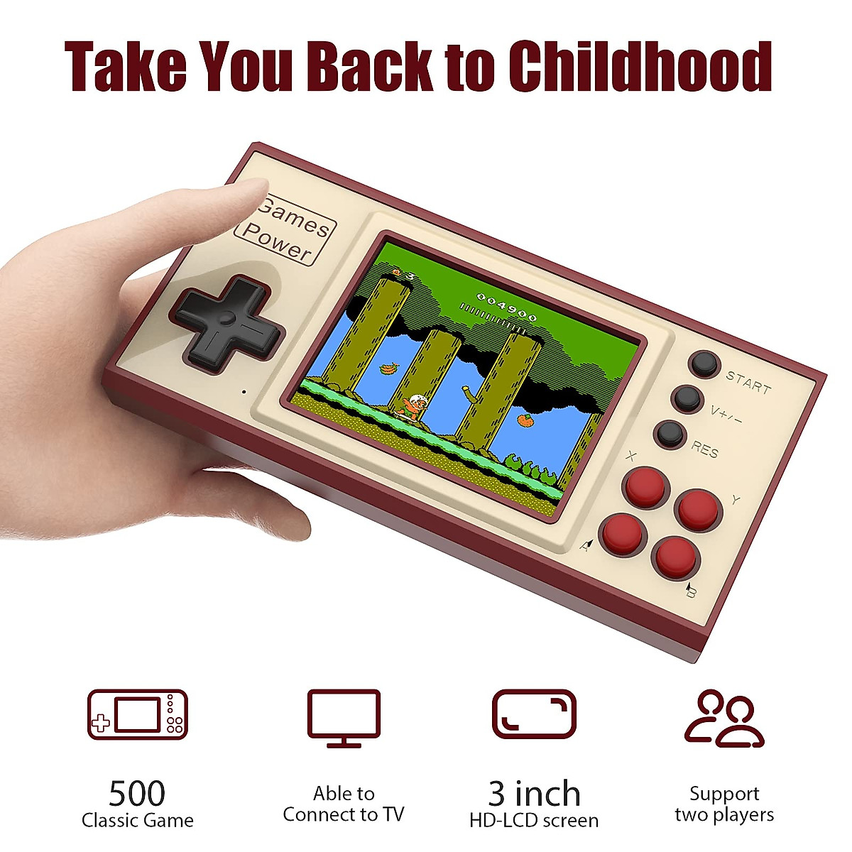 Lcnylfjs Kids Portable Handheld Handheld Game Console, 500 Classic FC Games, 3.0 Inch Color Screen, Rechargeable Battery Support Connect TV, Retro Toys for Boys and Girls Birthdays (red)