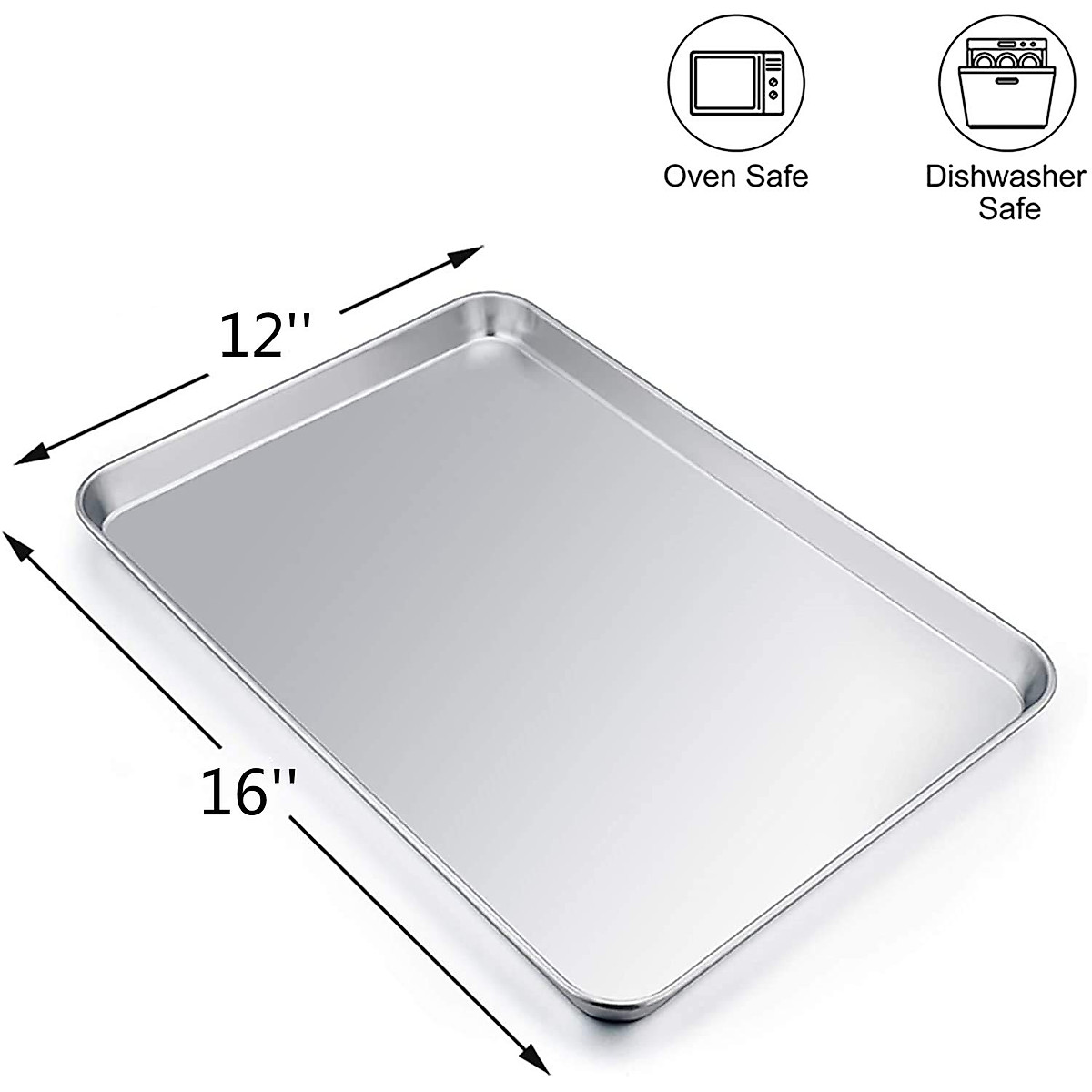 2 Pack Large Stainless Steel Tray, Non Toxic & Healthy, Mirror Finish & Rust Free Thickening Pan, for Baking Cookie Sheet, Lab Medical Instruments, Dental, Tattoo and Surgical (16'' x 12'' x 1'')