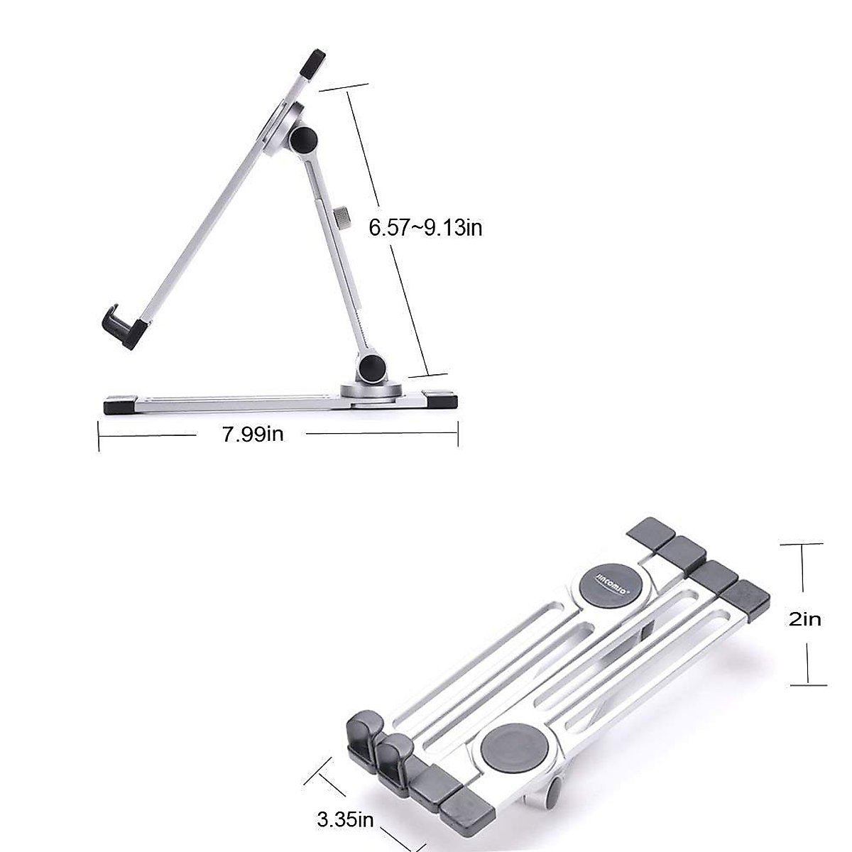 FUZADEL Portable Fold-Up Travel Stand Aluminum, Universal Tablet Stand Holder Foldable Multi-Angle Adjustable Stand for Tablet/Phone/Notebook/Tablet Holder for Surface Notebook Monitor Stand