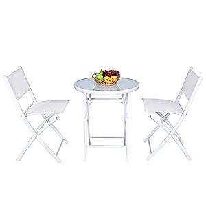 DOUBAO 3 PCS Folding Bistro Table Chairs Set Garden Backyard Patio Furniture White Loveseat Coffee Table