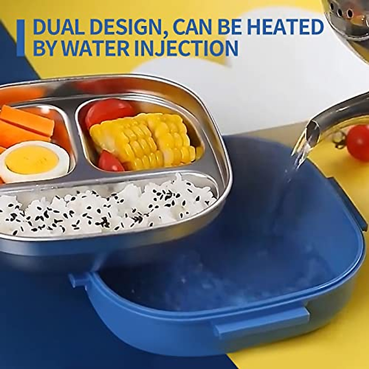 AQEENURA Small Bento Lunch box for kids Toddlers 2-7 ages,loncheras para nios,lunch containers for girls boys lunch box for school 500ML 3 Compartment with Spoon Stainless Steel Durable (Blue)