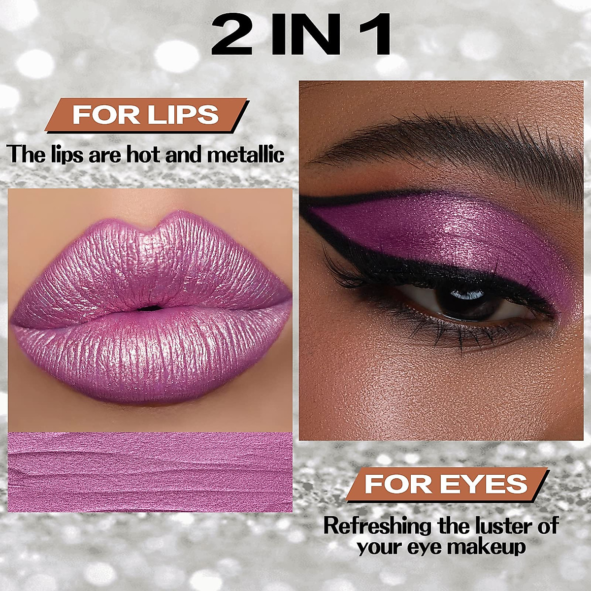 FOCALLURE Metallic Chameleon Liquid Lipstick, Glitter Lip Gloss, Shimmery Finish, Nonstick Cup Lip Makeup for Costume, Cosplay, Rave Festival, 03 RUBELLITE