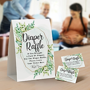Diaper Raffle Tickets for Baby Shower Sign，Baby Shower Invitations with Diaper Raffle Cards - Baby gender neutral tickets(1 Sign with 50 Raffle Tickets)Toctose026