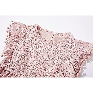 Niyage Toddler Girls Elegant Lace Pom Pom Flutter Sleeve Party Princess Dress Dusty Pink 90