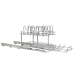 Household Essentials C42617-1 Glidez 2-Tier Pot and Lid Kitchen Cabinet Organizer | 21 in D x 14.1 in W x 16.2 in H | Chrome Wire, Silver