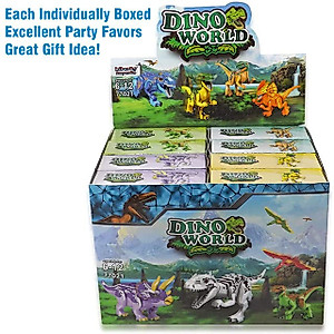 Liberty Imports 16 PCS Dino World Dinosaur Building Blocks Miniature Action Figures Jurassic Toys - Kids Bulk Party Favors Gift Pack