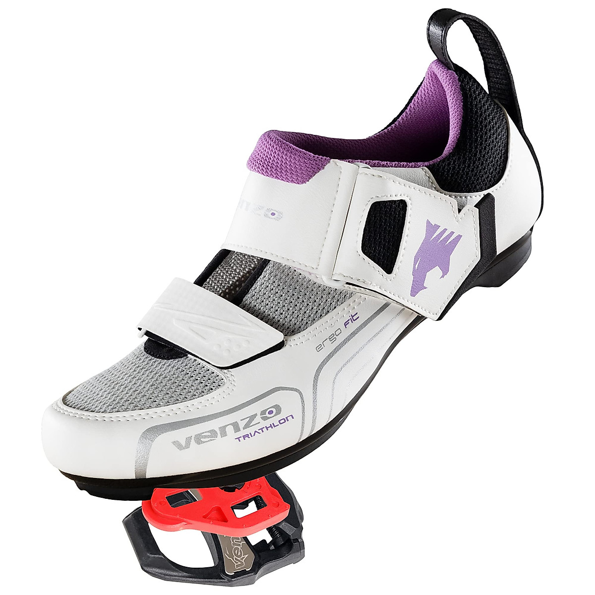 Venzo Quality Women's Bike Bicycle Road Cycling Triathlon Shoes with Clipless Sealed Bearing Look Delta Compatible Pedals & Cleats - Size 38 White