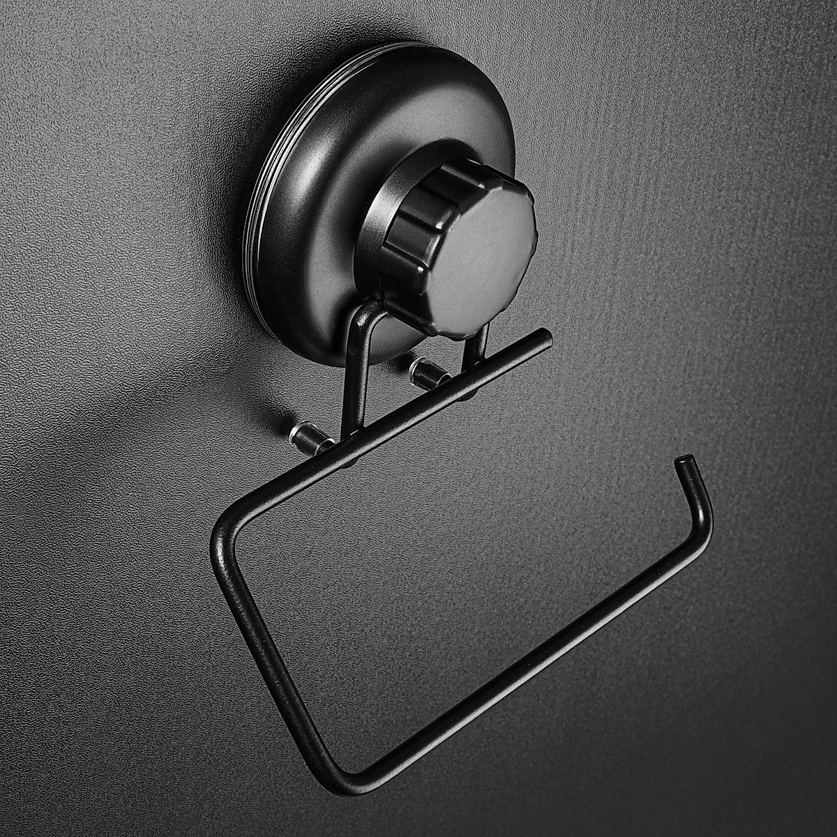 HASKO accessories - Powerful Vacuum Suction Cup Toilet Paper Holder – Wall Mount No Drilling Bathroom Stainless Steel Tissue Roll Dispenser – Adhesive 3M Stick Disc Included (Black)