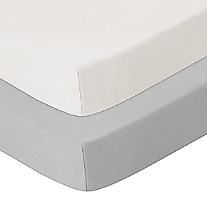 Cotton Pack N Play Sheets, 2 Pack Portable Playard/Mini Crib Mattress Sheets, Ultra Soft, White & Grey, Pre-Shrink
