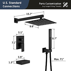 KES Shower System with Tub Spout Bath Shower Faucet Set Complete 10 Inch Rain Shower with Handheld Spray Pressure Balance Black, XB6305-BK