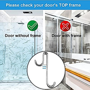 Shower Glass Door Hook, Over The Glass Shower Hook for Loofah, Squeegees, Towel Hanger for Bathroom, Double Sided 2 Pack, No Screw in Shower Hooks, Stainless Steel, Silver (Shower Door Hooks-7 inch)