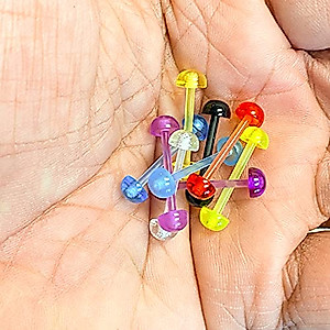 Luxe Modz BodyJewelryOnline Tongue Rings Barbells [9 Pieces], Multiple Colors, Flexible Acrylic Shaft, Half-Ball Ends [Top/Bottom] 14 Gauge/16mm, Hypoallergenic, Comfortable, Easy [Wear/Remove]