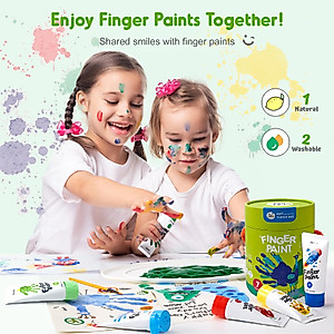 Jar Melo Washable Finger Paints for Toddlers, 7 Colors Large Capacity (2.1fl oz), Non Toxic Baby Paint for Hand and Feet, Safe Art Supplies, Preschool Learning Gifts for Kids Age 2+
