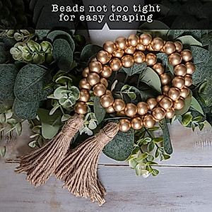 Wooden Bead Garland Decor, Wood Beads Garland Decorative Beads, Wooden Beads Garland, Wood Bead Garland Farmhouse, Wood Bead Garland Tassels, Boho Tassel Garland Beads Decor Beads Wooden Garland Beads