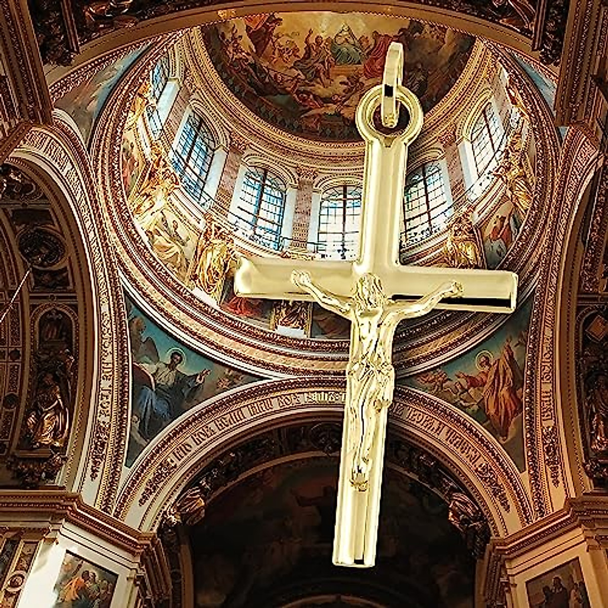 Lucchetta - 14k Gold Italian Christian Cross Pendant for Him and Her | Authentic Catholic Jesus Crucifix from Itay