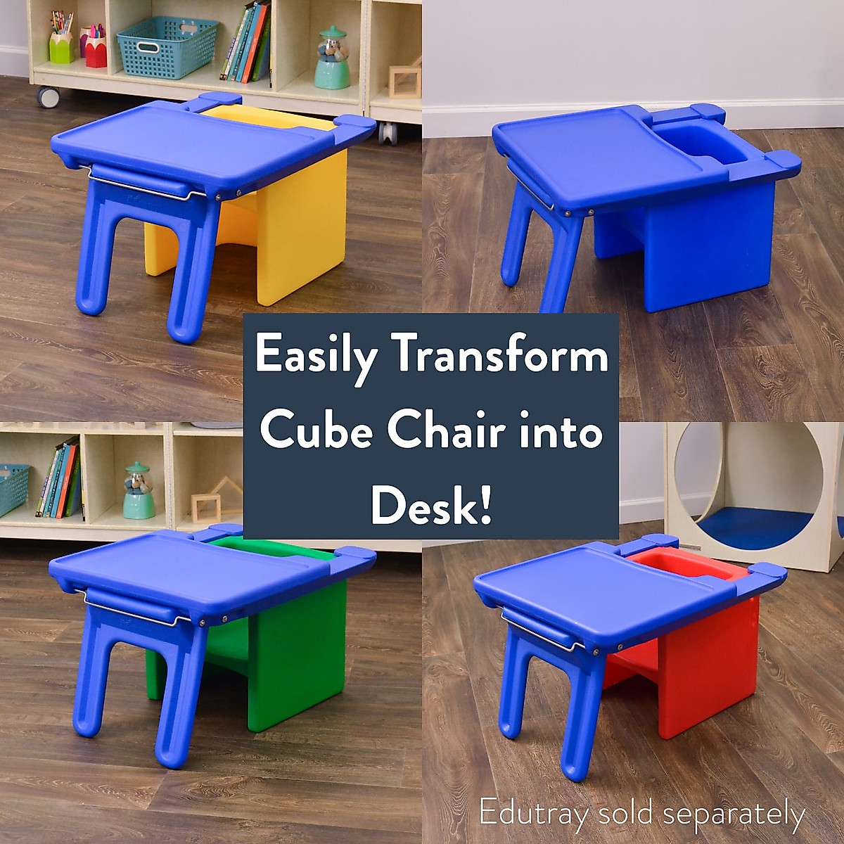 Children's Factory-CF910-009 Cube Chair for Kids, Flexible Seating Classroom Furniture for Daycare/Playroom/Homeschool, Indoor/Outdoor Toddler Chair, Blue, Set of 1