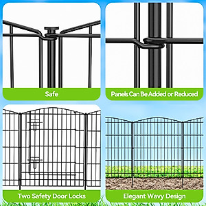 INJOPEXI Decorative Garden Fence 6 Panels 11.8ft (L)×30in (H) Garden Fence No Dig Animal Barrier Fencing with 5 Panels + 1 Gate Rustproof Metal Wire Temporary Dog Fence Border for Patio Outdoor Yard
