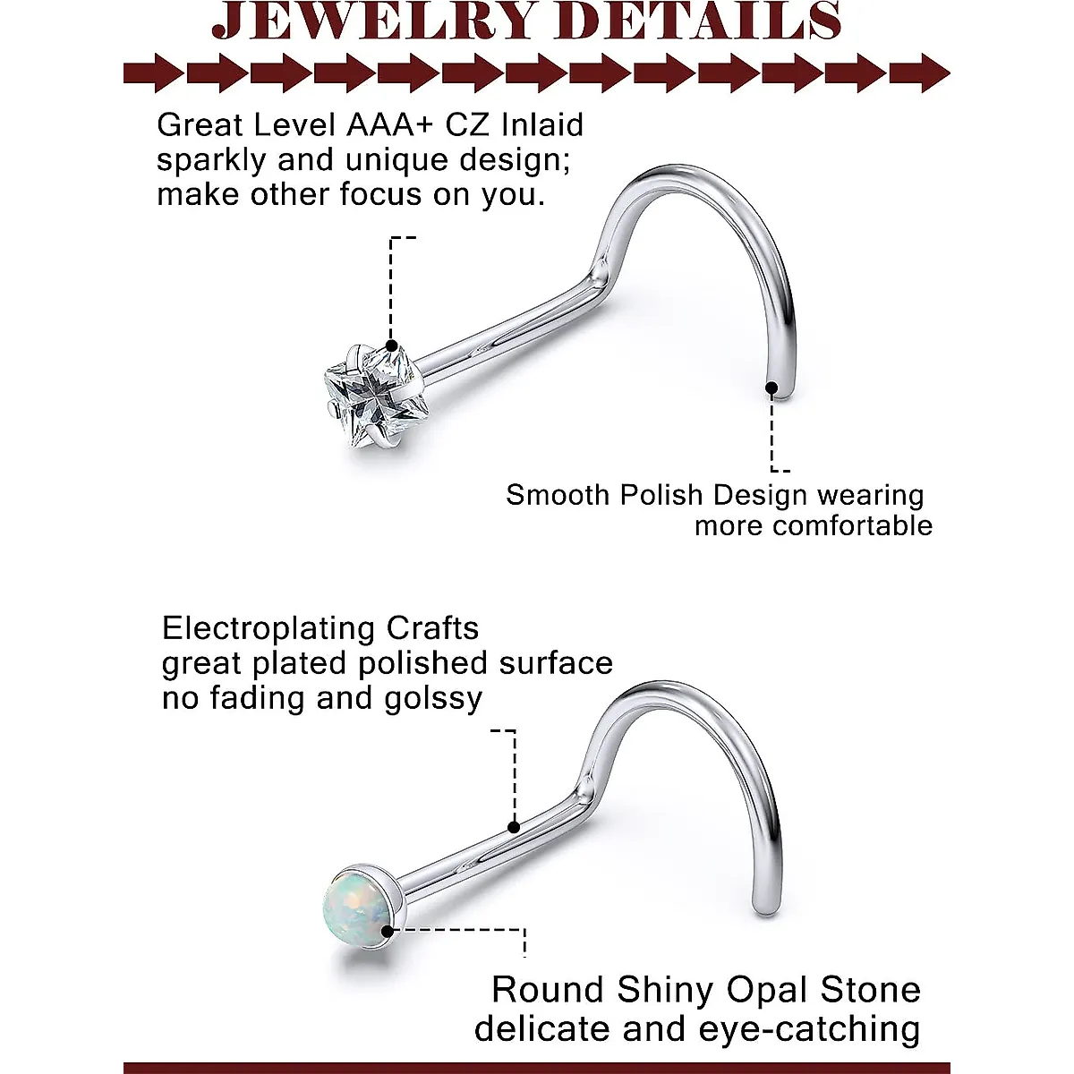 Prjndjw 44pcs 18G 20G Nose Rings Studs Nose Rings for Women Nose Piercings Jewelry Surgical Stainless Steel Straight Nose Studs Moon Star Heart Butterfly Hypoallergenic for Men