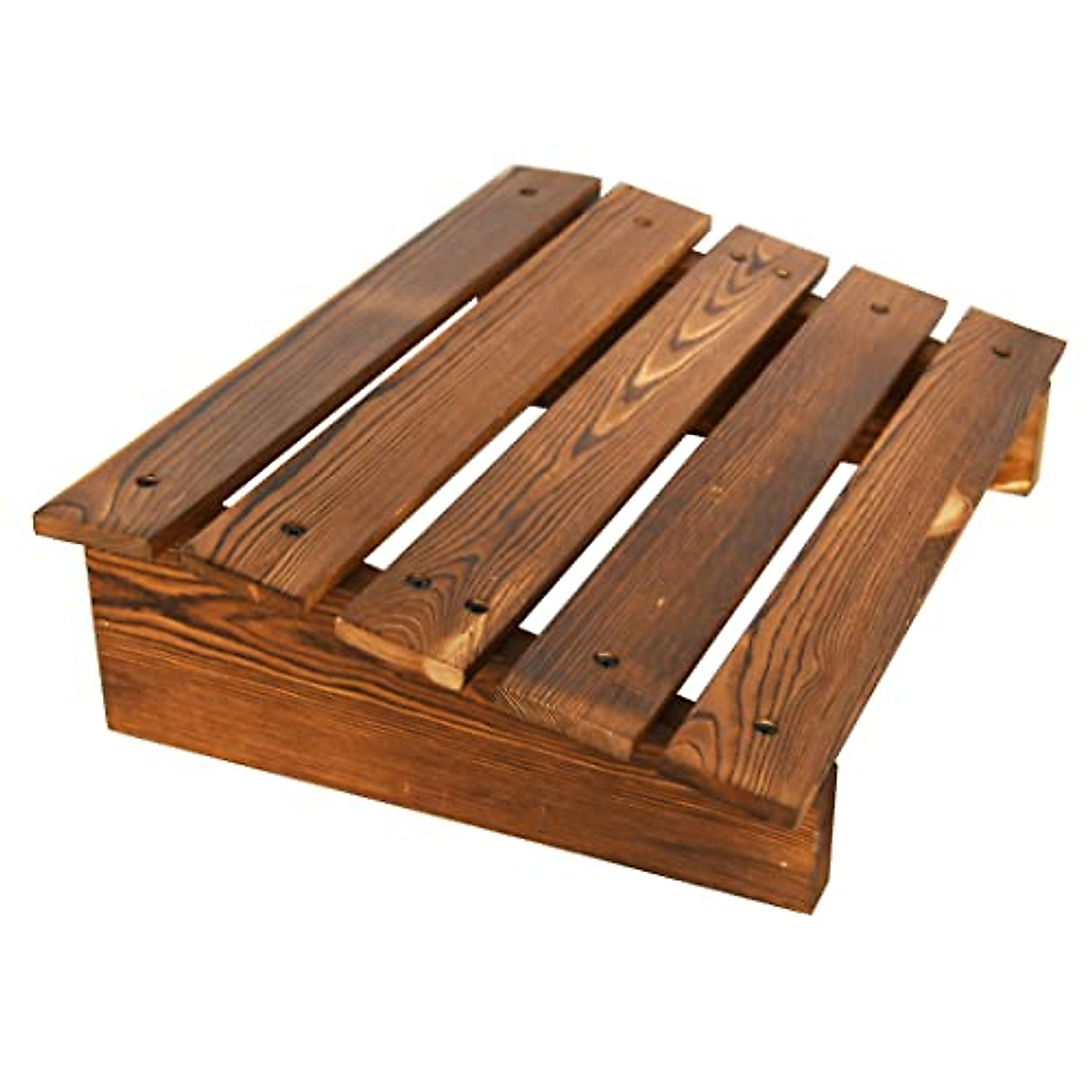 OwlGift 15-Inch Rustic Ergonomic Foot Stool for Under Desk at Work, Solid Brown Wood Footrest W/ Tilted Design, Angled Posture Support Stool W/ Slatted Design for Home, Office Chairs, PC Gaming