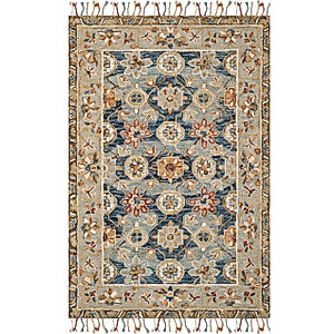SAFAVIEH Aspen Collection Area Rug - 10' x 14', Grey & Navy, Handmade Boho Braided Tassel Wool, Ideal for High Traffic Areas in Living Room, Bedroom (APN110A)