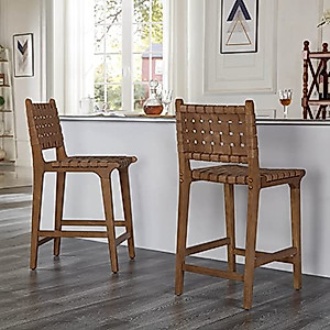 Ball & Cast HSA-1110-24B Home Kitchen Faux Leather Woven Counter-Height Barstool Set of 1, 24 inches, Brown