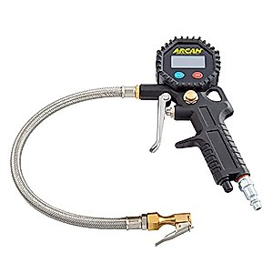 ARCAN Professional Tools Digital Tire Inflator and Gauge with Valve Core Remover, 3-200 PSI Range, Digital Display Screen with PSI/BAR/KPA/KGF Readings, Dual AAA Battery Powered (ADTIAG)