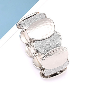 LENOOCLE Hammered Druzy Bracelet Silver Glitter Chunky Stretch Bracelet Statement Elastic Bracelet Bangle for Women Girls Christmas Jewelry Gifts(Silver)