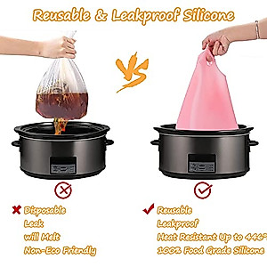 MEQUER Silicone Slow Cooker Liner Compatible with Slow Cooker Crockpot, BPA Free Insert Liners for Oval or Round Pot, Reusable & Leakproof Silicone Divider Fits 6 to 8 Quarts Slow Pot