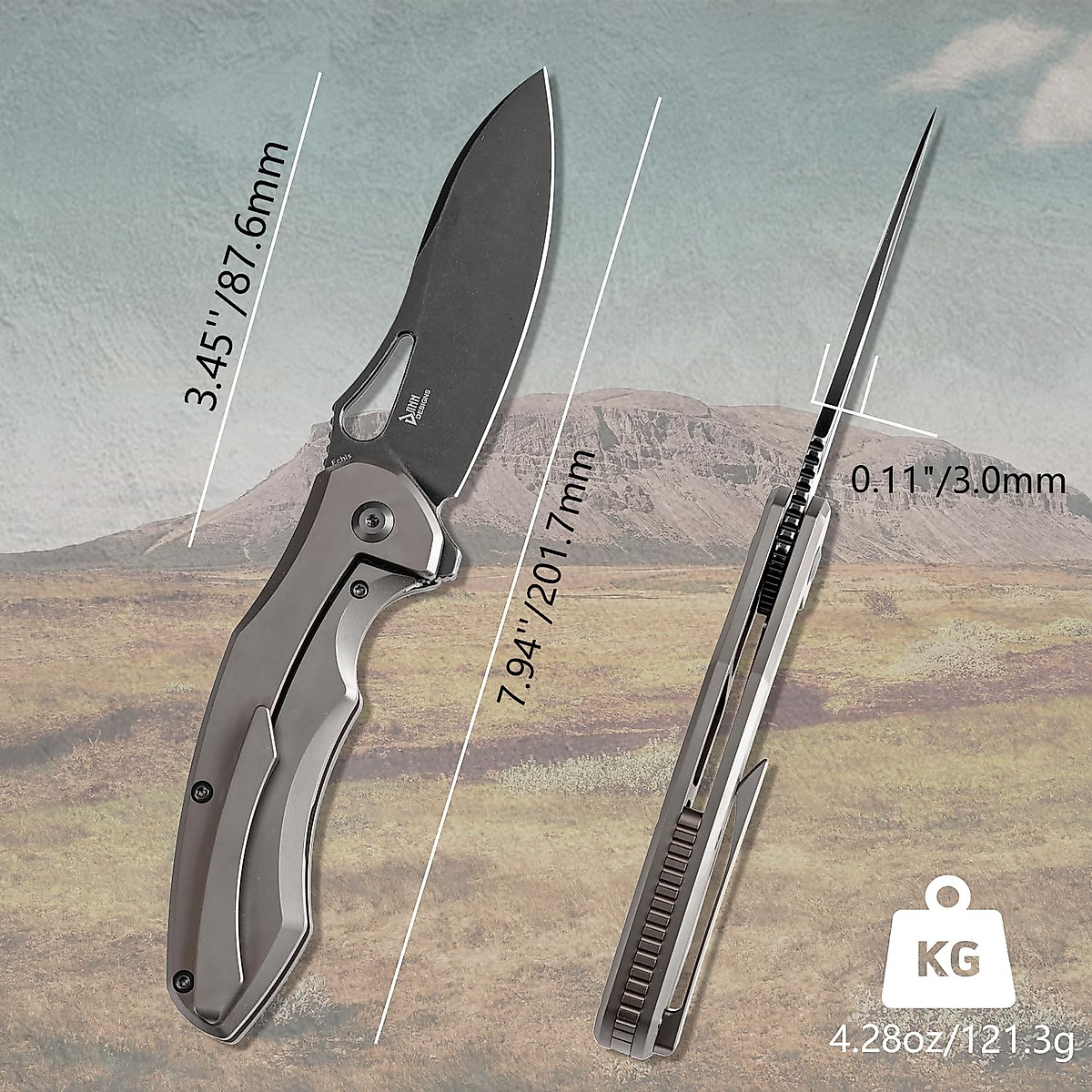 KANSEPT Echis Pocket Folding Knives for Men Women Camping Hiking Folding Knife 3.45'' Black Stonewashed CPM S35VN Blade Pocket Knife with Bronze Anodized Titanium Handle Everyday Carry K1071A2