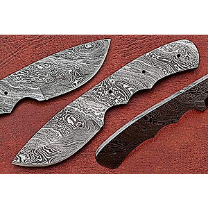 6.75 inches Long Spear Point Blank Blade Skinning Knife, Hand Forged Damascus Steel 3.5" Scale Space with 3 Pin Hole Space, 3 inches Cutting Edge