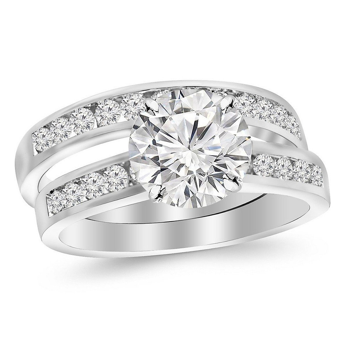 5.03 Carat IGI Certified t.w. Classic Channel Set Bridal Wedding Band & Round LAB GROWN Diamond Engagement Ring with a 4 Carat IGI Certified H-I Color VS1-VS2 Clarity Center Stone