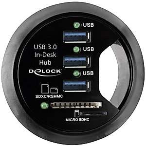 Delock in-Desk 3-Port USB 3.0 Hub 2 SD Card Slots