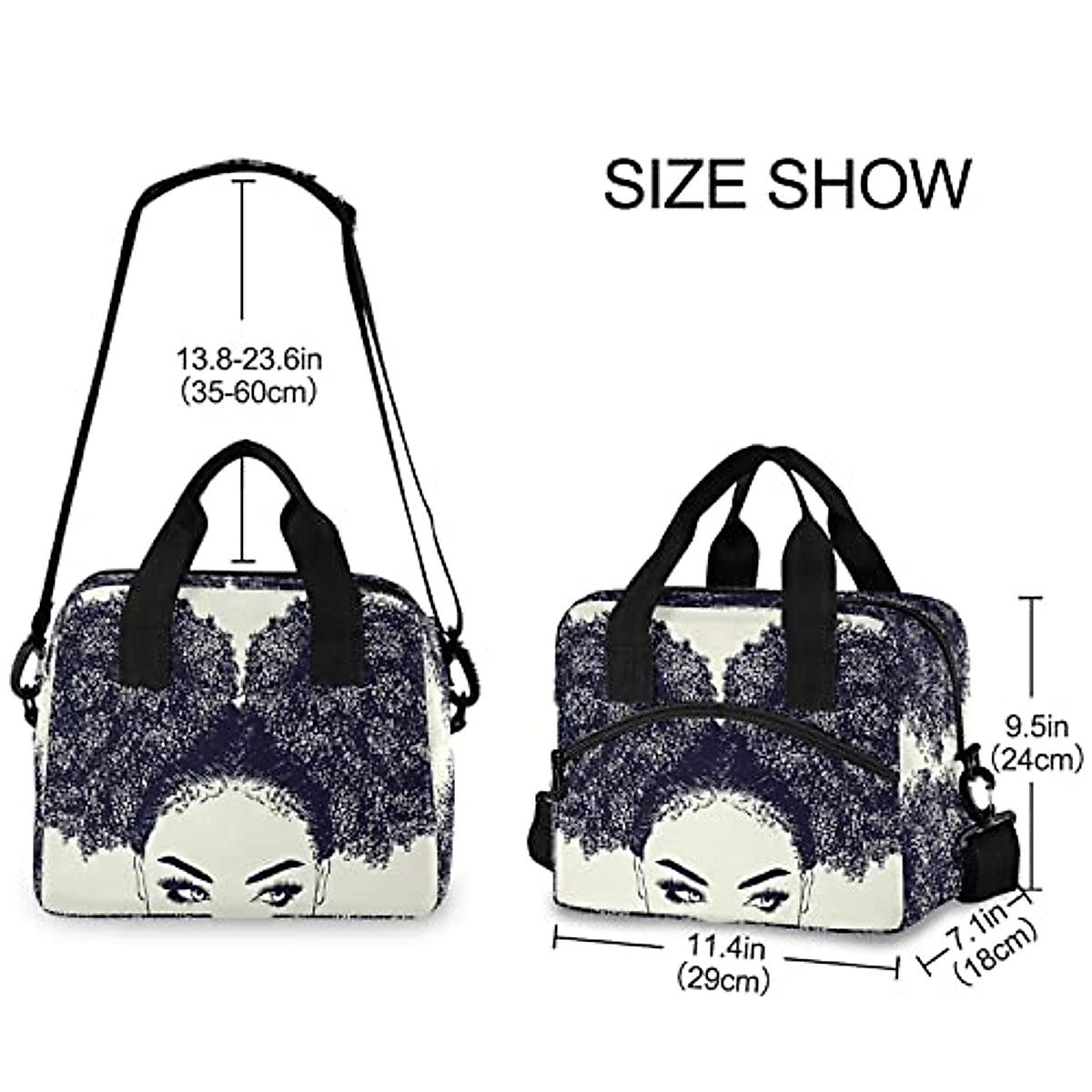 ALAZA African American Woman with Curly Hair Insulated Lunch Box Reusable Cooler Bags with Shoulder Strap for Women Men Adults, 19-Can (12.5L)