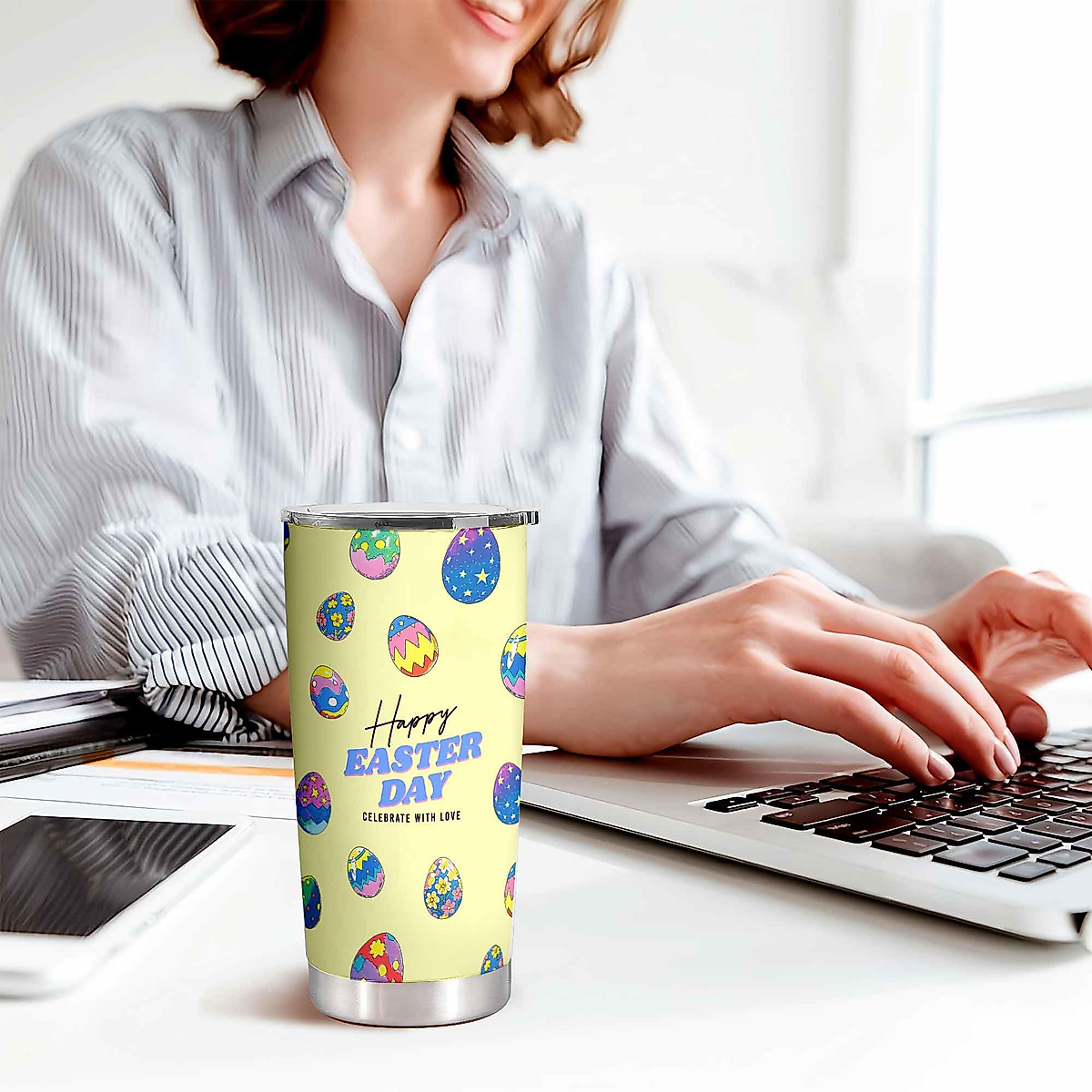 WIPI Easter Coffee Cups, Easter Gifts for Women Men Family and Friends, Spring Tumbler 20 Oz, Holiday Insulated Tumblers, Spring Coffee Mugs, Bunny Tumbler for Kids and Adults