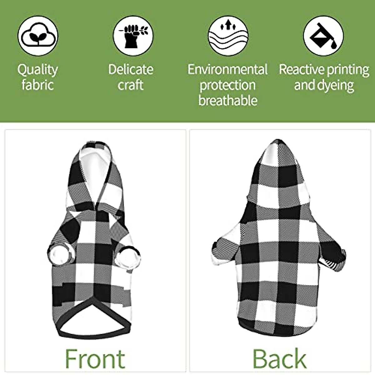 Dog Puppy Hoodies White Black Buffalo Plaid Buffalo Check Sweatshirt Pet Hooded Coat Jackets Apparel for Small Dogs Small