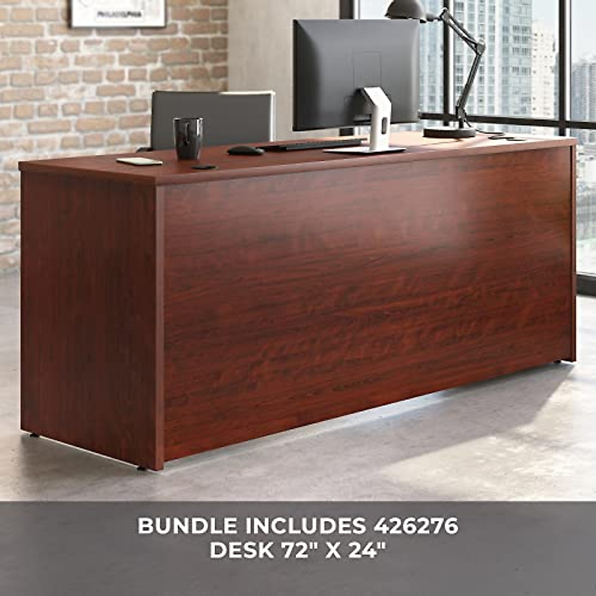 OfficeWorks by Sauder Affirm 72 X 24 Shell & LAT Ste, L: 71.10" x W: 23.47" x H: 29.29", Classic Cherry Finish